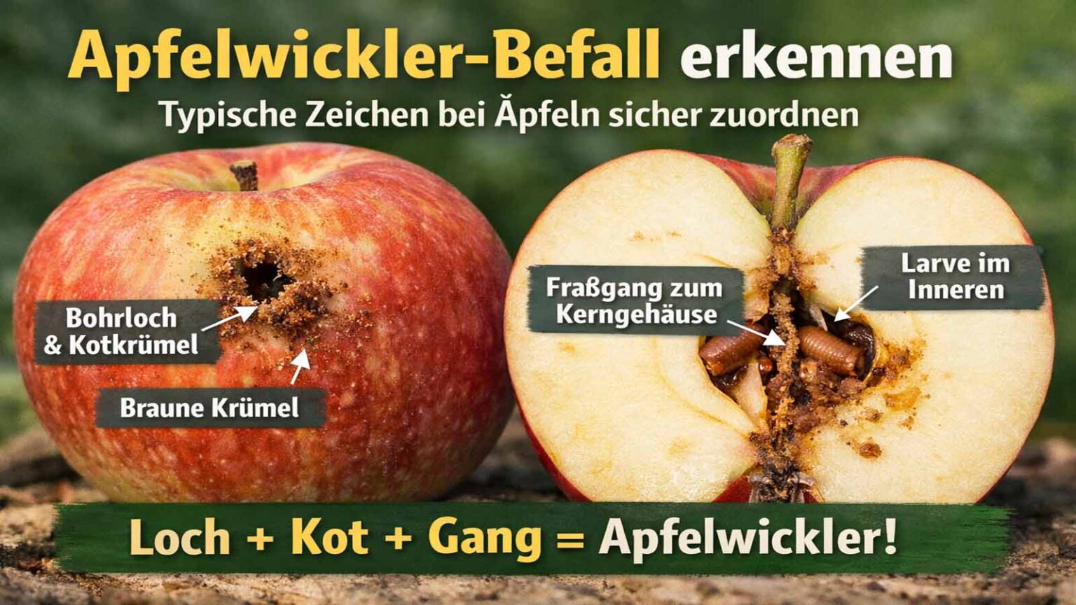 Apfelwickler-Befall erkennen (Aussehen, Eier & Schadbild)